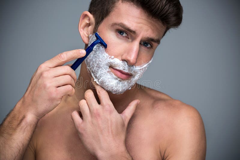 Man shaving stock photo. Image of cheek, care, hygiene - 80327744