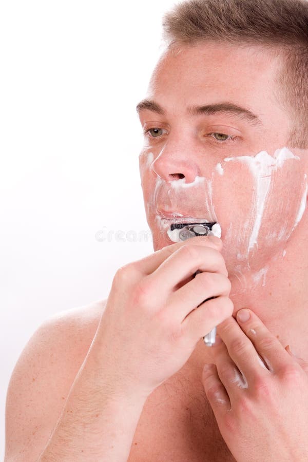 Young man is shaving stock photo. Image of copy, lifestyle - 4483656