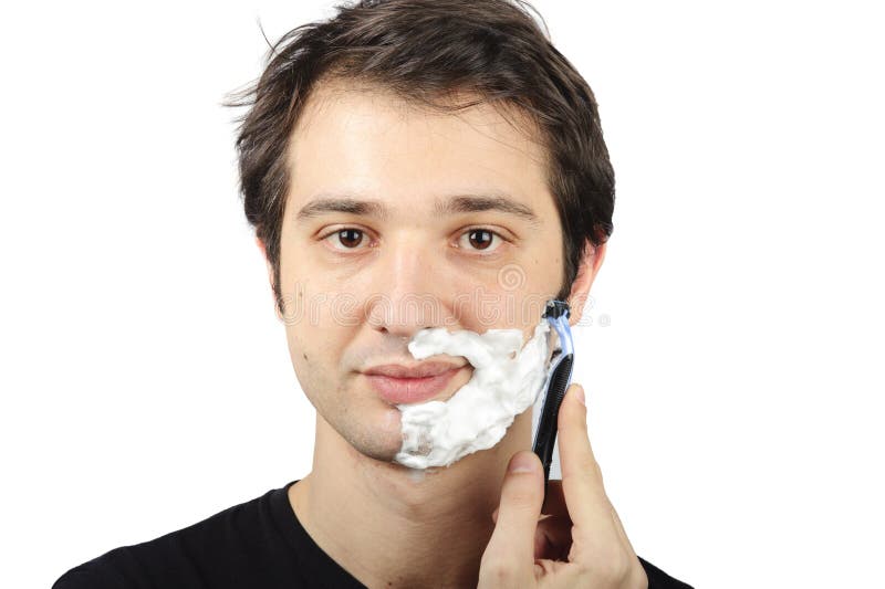 Funny Man Shave Face Full of Shaving Cuts Isolated Stock Photo - Image ...