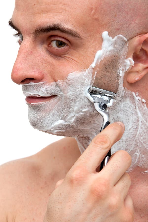 Man Shaving with a Razorblade Stock Photo - Image of male, razor: 13460792