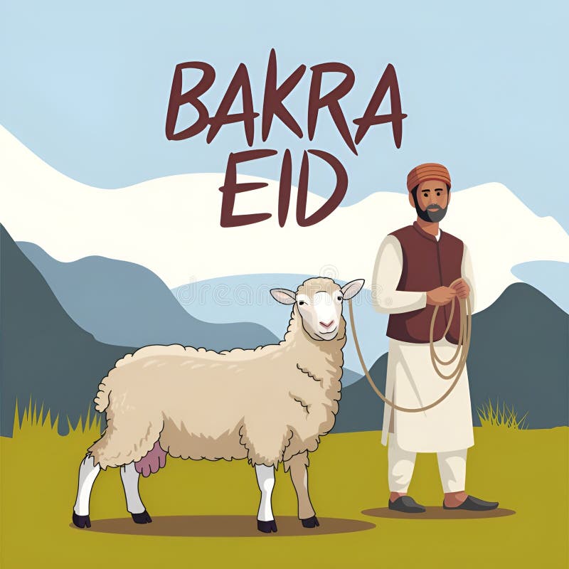 Man with Sheep Celebrating Bakra Eid Day Stock Illustration ...