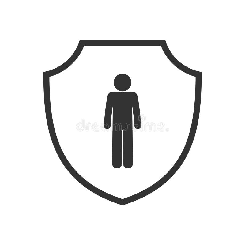 Man on Shield Icon, User Protection Pictogram Stock Vector ...