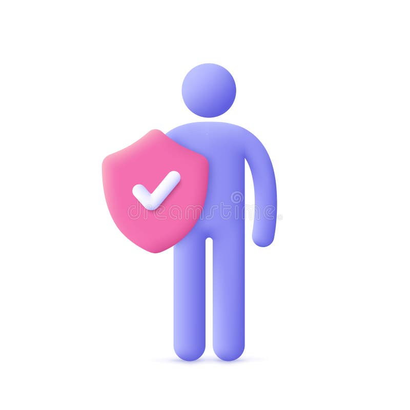 Man with Shield. Security, Safety and Protection Concept. 3d Vector ...