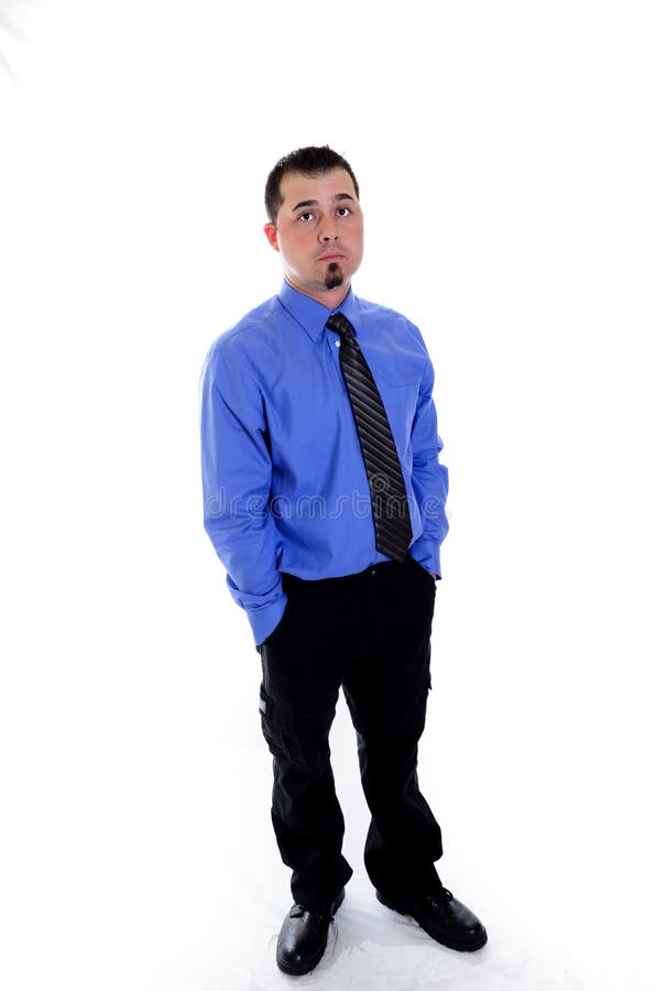 Man in Shirt and Tie Looking Up. Hands in Pockets Stock Image - Image ...
