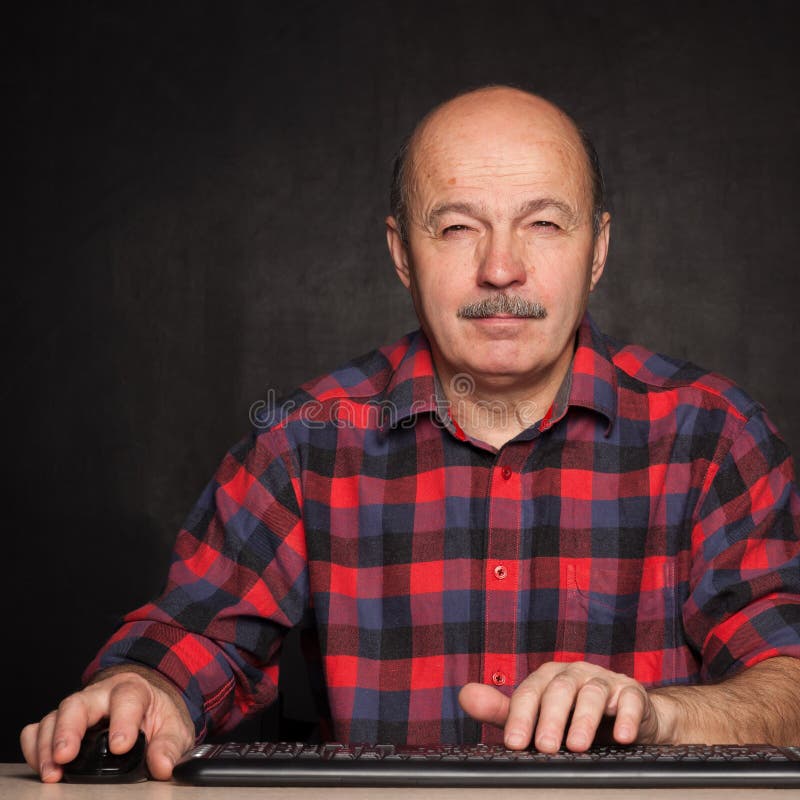 Man in Shirt Works at the Computer, Typing Text on Keybo Stock Image ...