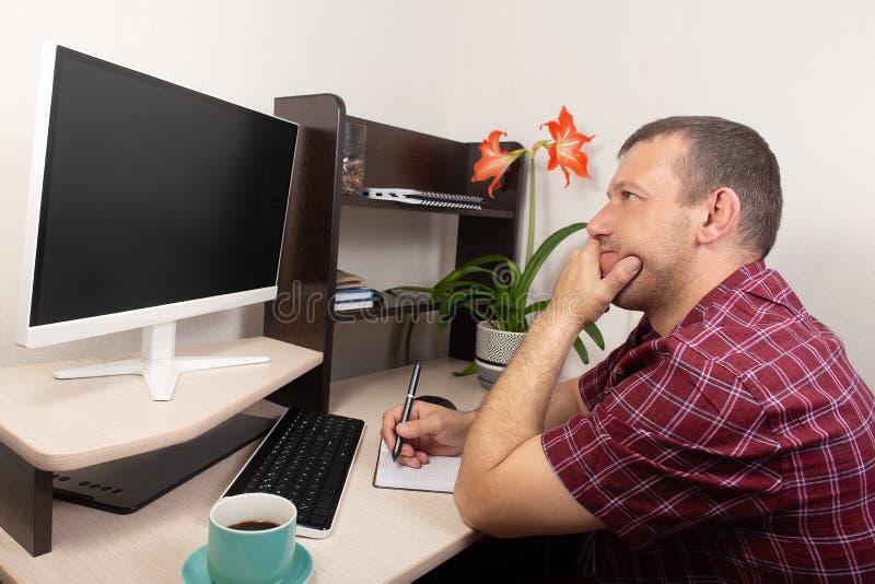 Man in Shock, at Home at the Computer Stock Image - Image of people ...