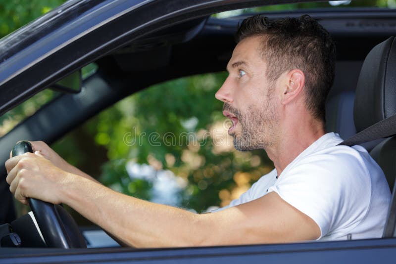 Man Shocked Accident while Driving Car Stock Image - Image of hand ...