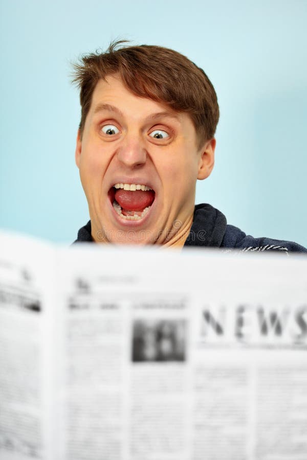 Man Shocked - Bad News from Newspaper Stock Photo - Image of single ...