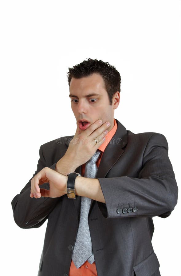 Man Shocked Looking at Wrist Watch Stock Photo - Image of stress ...