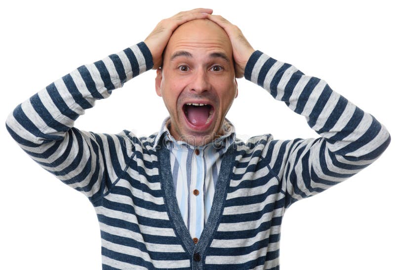 Man Shocked To Madness with His Hands on Head Stock Image - Image of ...
