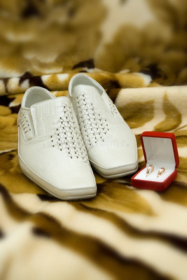 Man Shoes and Red Little Box for Wedding Rings Stock Photo - Image of ...