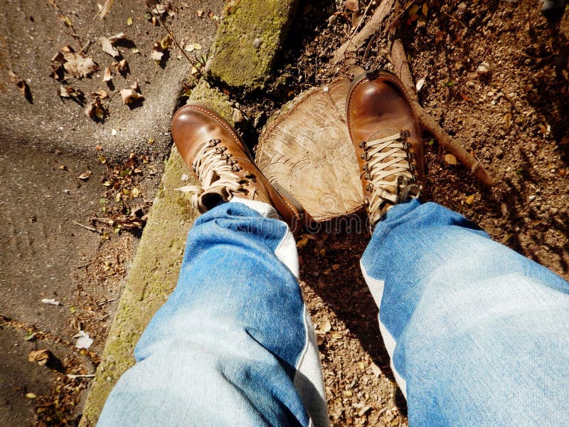Man Shoes - Selfie from Top View Stock Image - Image of view, boot ...