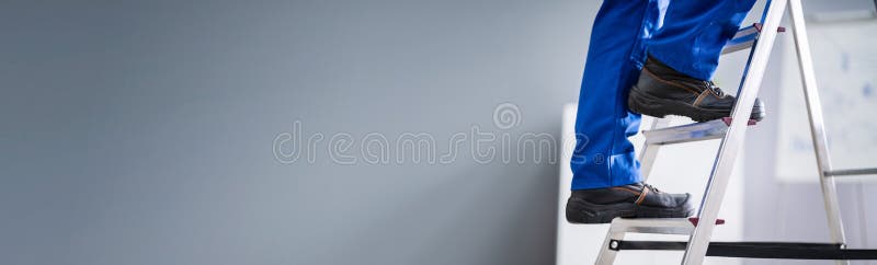Man in Shoes on Step Ladder Stock Photo - Image of worker, shoes: 238560890