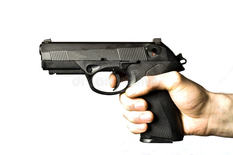 Man Shooting .45 Caliber Pistol Isolated on White Stock Image - Image ...