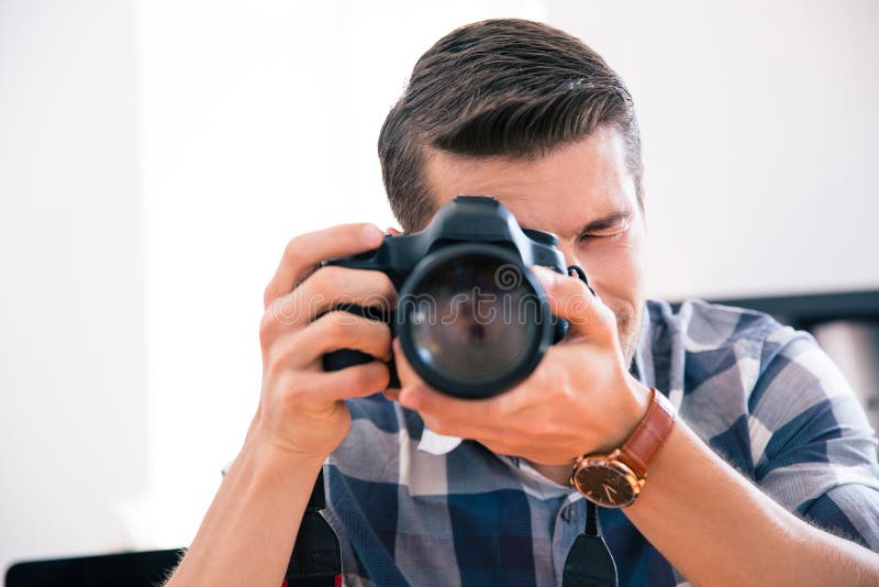 Man Shooting with Photo Camera Stock Image - Image of fresh, people ...