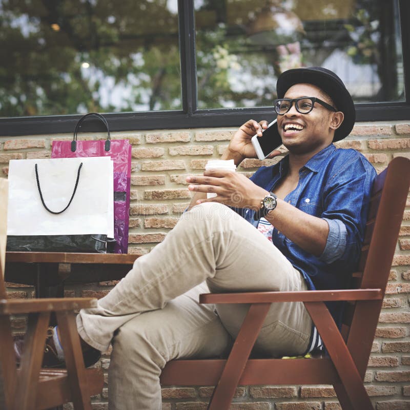 Man Shopping Outdoor Talking Mobile Phone Concept Stock Photo - Image ...