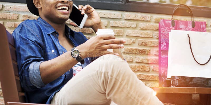 Man Shopping Outdoor Talking Mobile Phone Concept Stock Photo - Image ...
