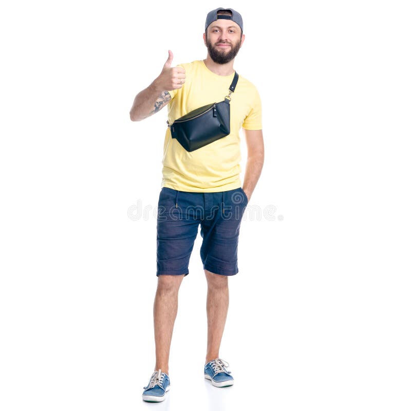 Man in Shorts and Cap Standing Happiness Smiling Stock Photo - Image of ...