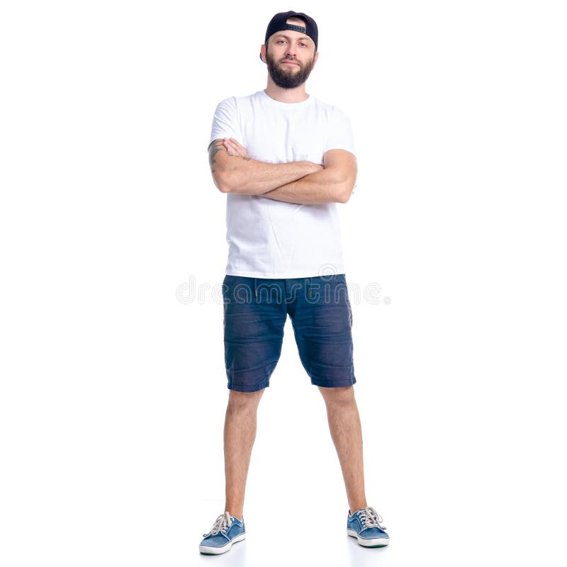 Man in Shorts and Cap Walking Goes Running Happiness Smiling Stock ...