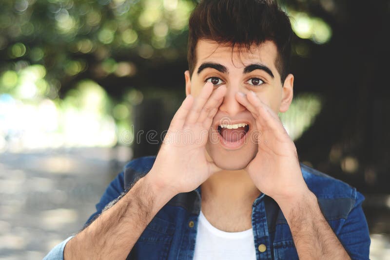 Man shouting at camera. stock image. Image of person - 125750979