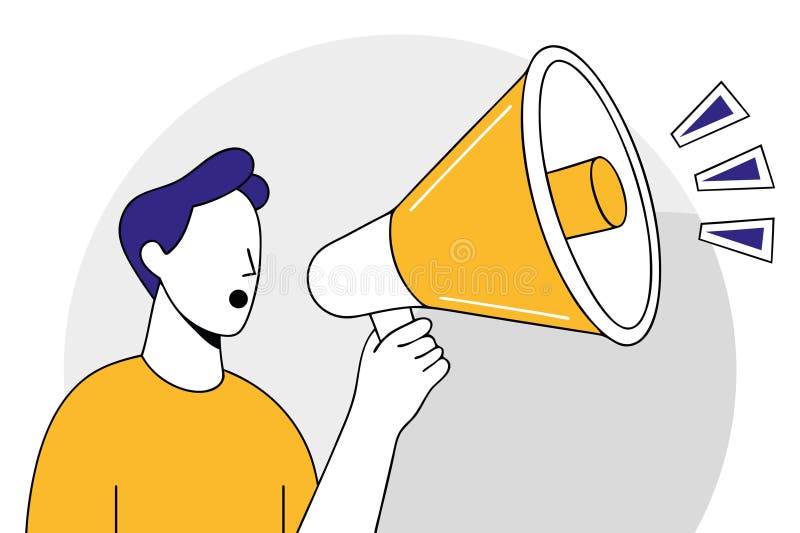 Man Shouting and Doing Announcement in Megaphone Concept Illustration ...