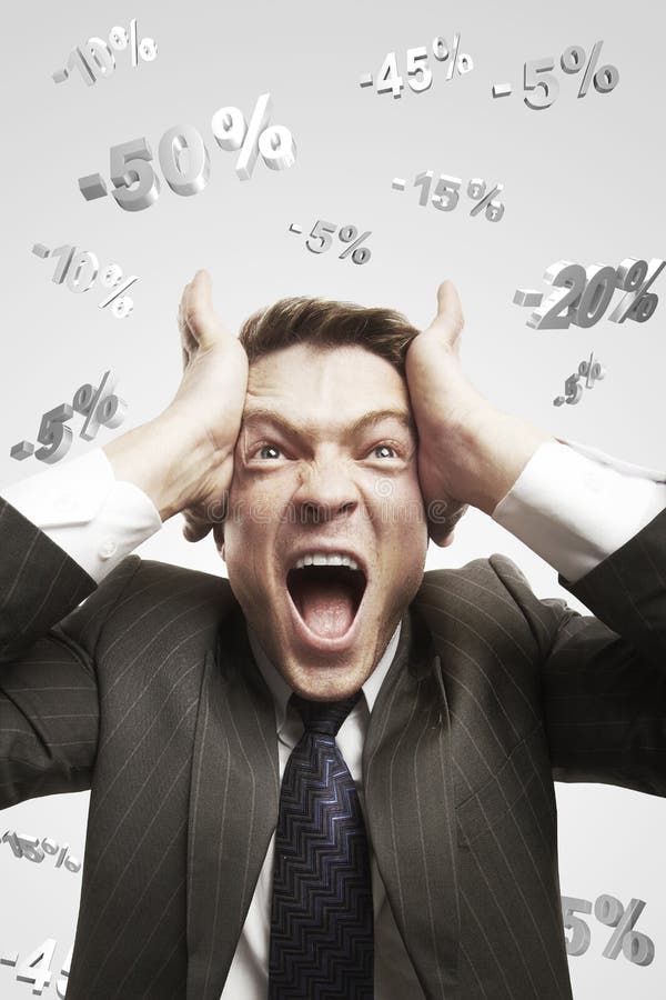 Man Shouting Loud Under Falling Percents Signs Stock Photo - Image of ...