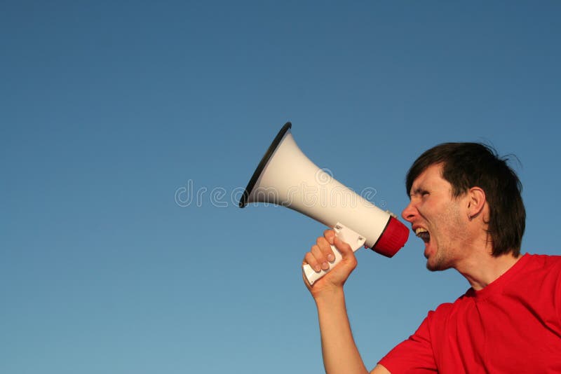 Man Shouting through Megaphone Stock Image - Image of freedom ...