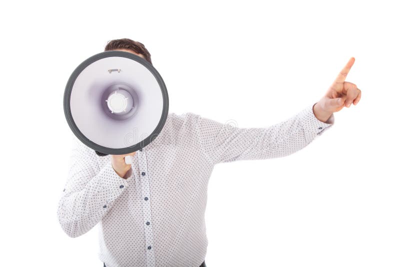 Man Shouting with a Megaphone. Man Yelling into a Megaphone Stock Image ...