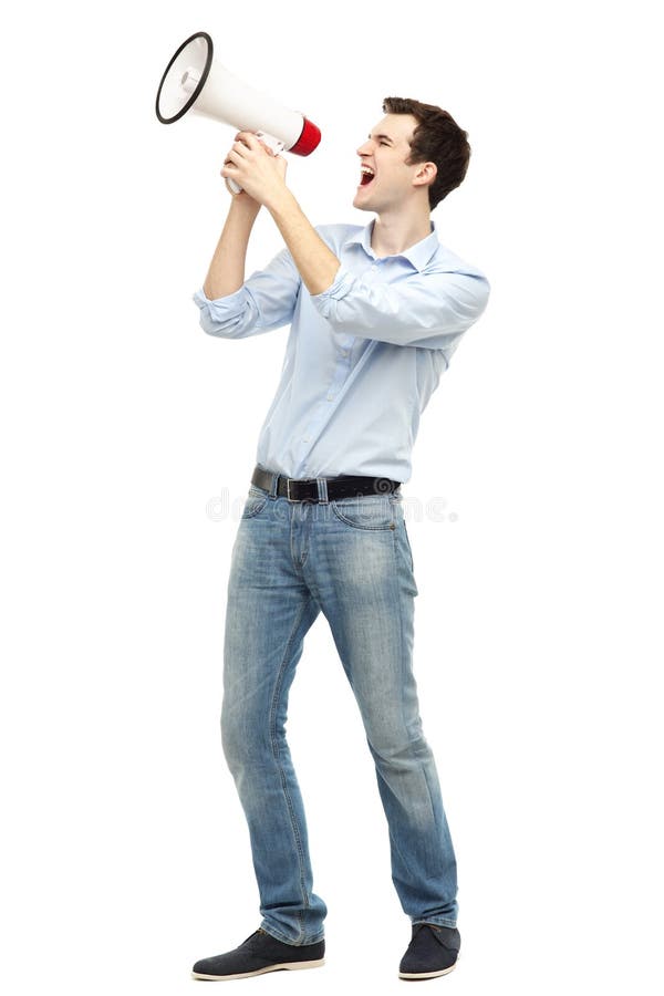 Man Shouting through Megaphone Stock Photo - Image of business ...