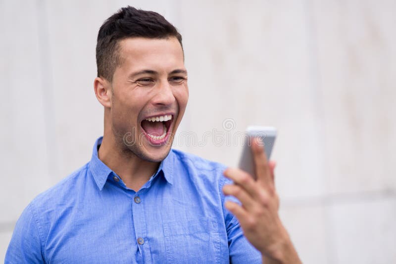 Man Shouting at Mobile Phone Stock Photo - Image of open, caucasian ...