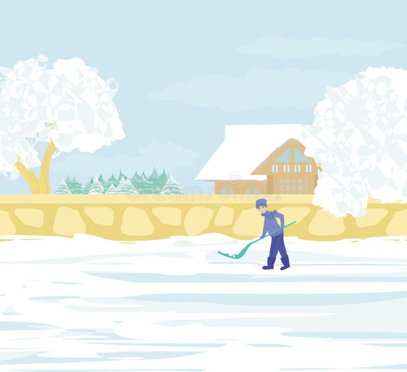 Man Shoveling Snow on a Beautiful Winter Day Stock Vector ...