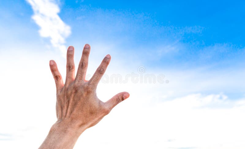 Man Show Hand Up on Sky Protect from Sunlight Stock Image - Image of ...