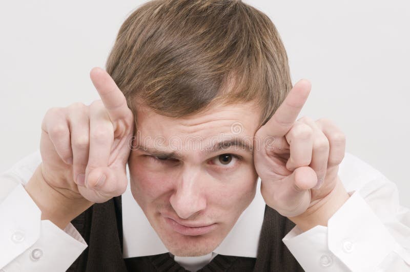 Man show the horns stock photo. Image of caucasian, show - 7576944