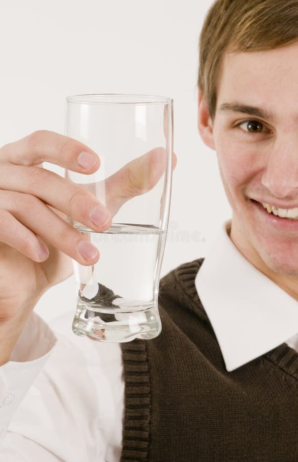 Man Show Water Glass in Half Cut Stock Photo - Image of indicate ...