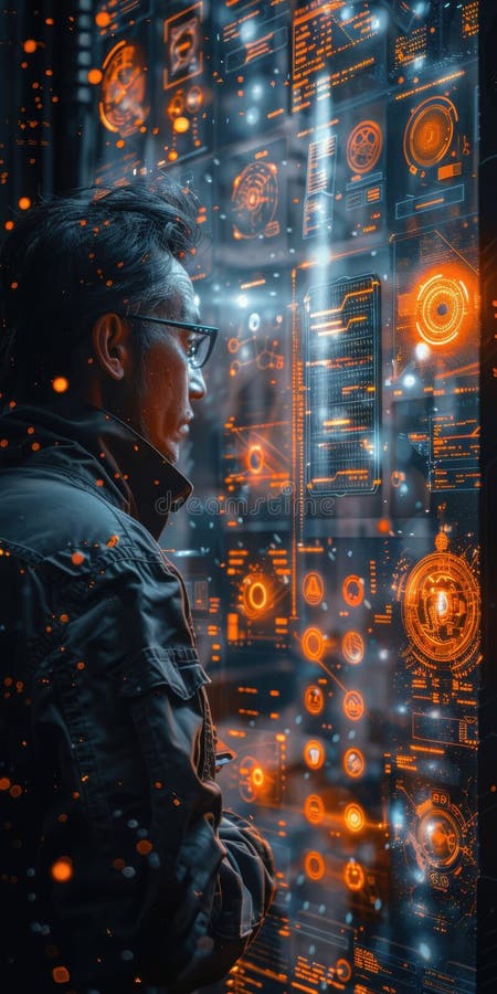 A Man Showcases Futuristic Technology with Advanced Interface ...