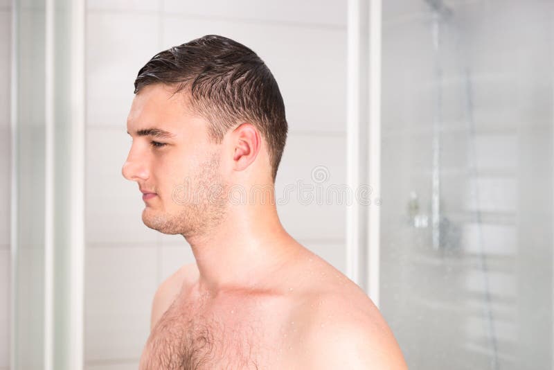 Man after Shower Standing in the Bathroom Stock Photo - Image of ...