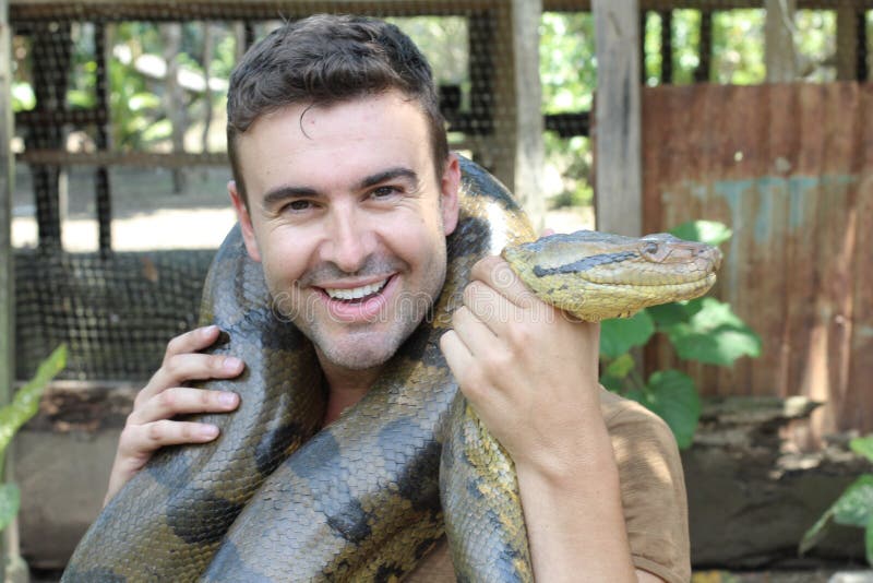 Man Showing Affection for a Gigantic Snake Stock Photo - Image of ...