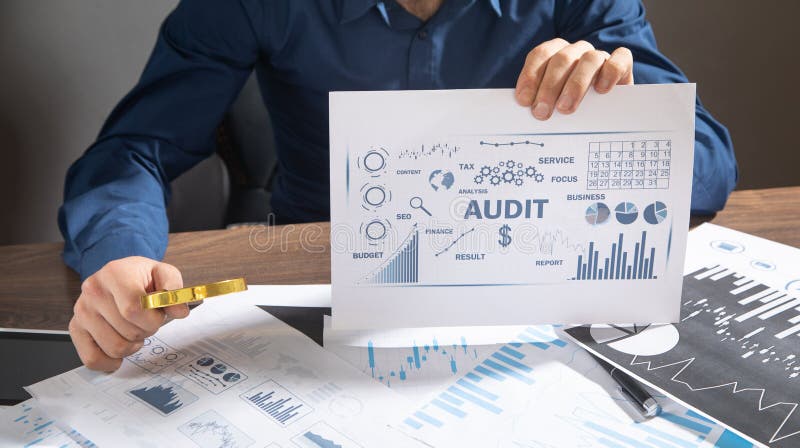 Man Showing Audit. Business Charts with Words Stock Photo - Image of ...