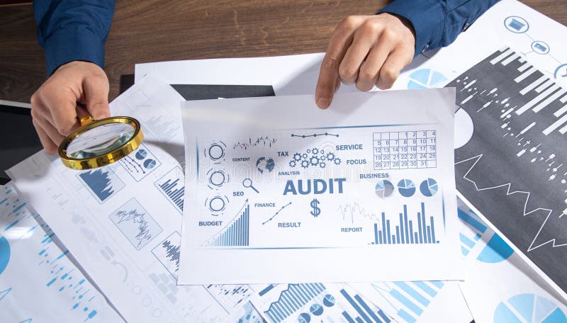 Man Showing Audit. Business Charts with Words Stock Photo - Image of ...