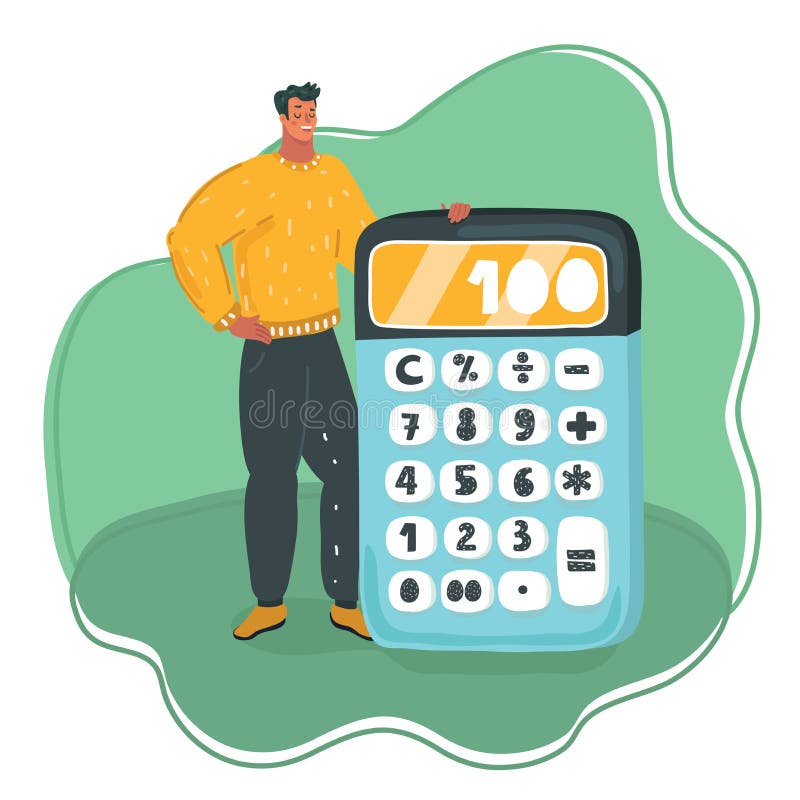 Man Showing a Big Green Calculator Stock Illustration - Illustration of ...
