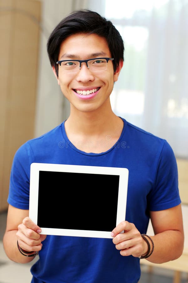 Man Showing Blank Tablet Computer Screen Stock Image - Image of shirt ...