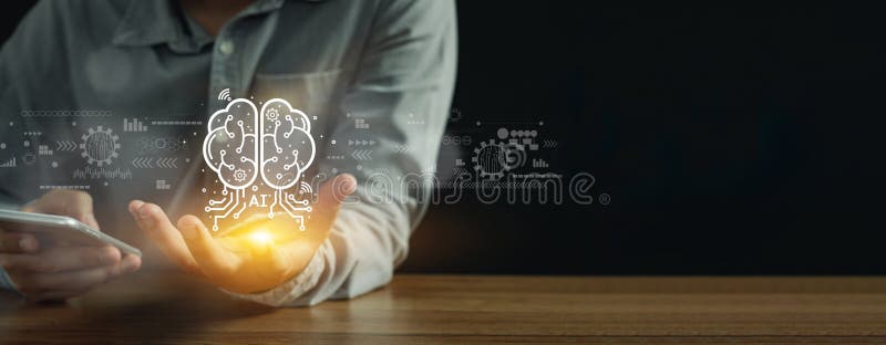 Man Showing Brain AI (artificial Intelligence) Technology Machine ...