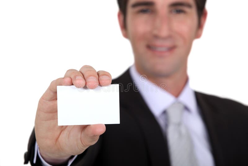 Man showing business card stock photo. Image of sign - 33674896