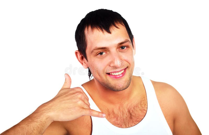 Man showing a call me sign stock photo. Image of laugh - 12491008