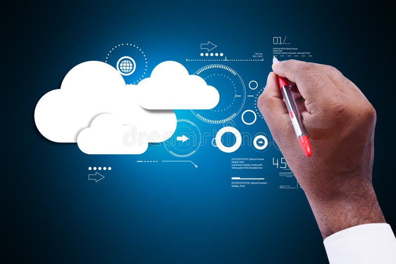 Man Showing Cloud Technology Stock Photo - Image of drawing, blue ...