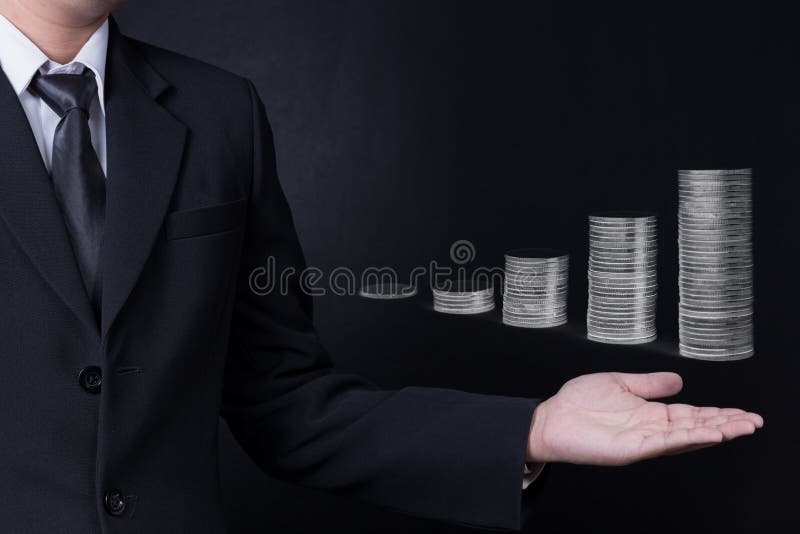 Man showing coin stack stock image. Image of saving, banking - 95879219