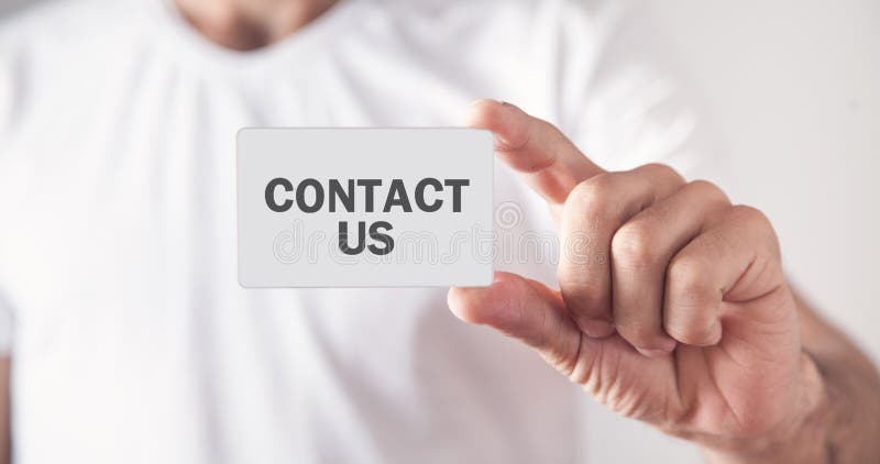 Man Showing Contact Us Text on Business Card Stock Photo - Image of ...