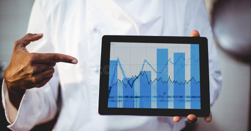 Man Showing Digital Tablet Displaying Graph Chart on Screen Stock Image ...
