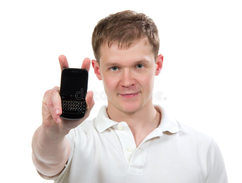 Man Showing Display of New Touch Mobile Cell Phone Stock Photo - Image ...