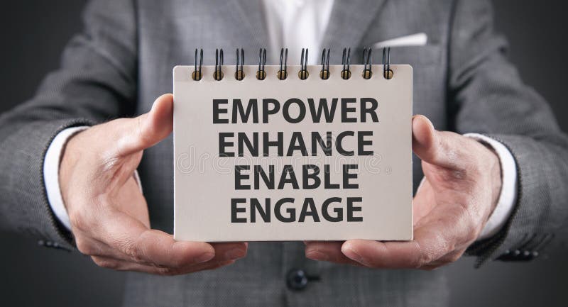 Man Showing Empower Enhance Enable Engage Concept Stock Image - Image ...